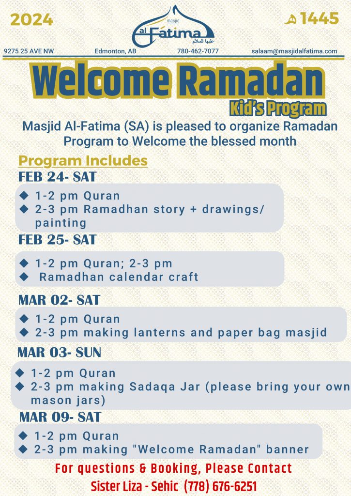 2024 Ramadan Programs for Kids – Masjid al Fatima